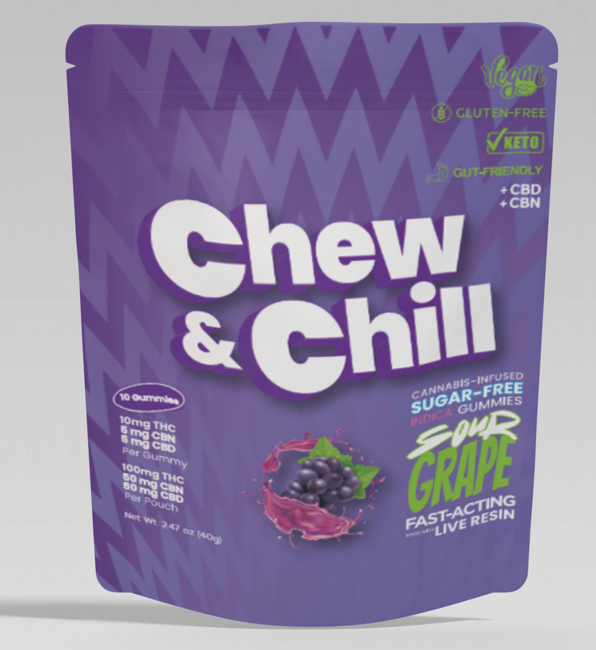 Chew & Chill 2:1 Sour Grape Gummies 10-pack (Indica) {100mg ...